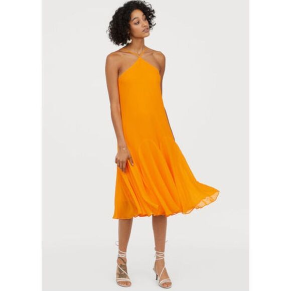 H&M | Dresses | Hm Orange Tangerinecircular Halter Midi Dress | Poshmark